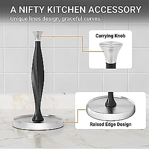 Swaitee Paper Towel Holder, One Hand Tear Countertop Paper Towel Holder for Standard & Jumbo Rolls, Stainless Steel Paper Towel Holder with Anti-Slip Weighted Base for Kitchen and Bathroom(Silver+ABS)