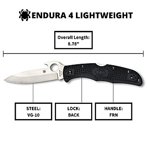 Spyderco Endura 4 Signature Knife with 3.80" VG-10 Steel Blade with Emerson Opener and FRN Handle - PlainEdge - C10PGYW