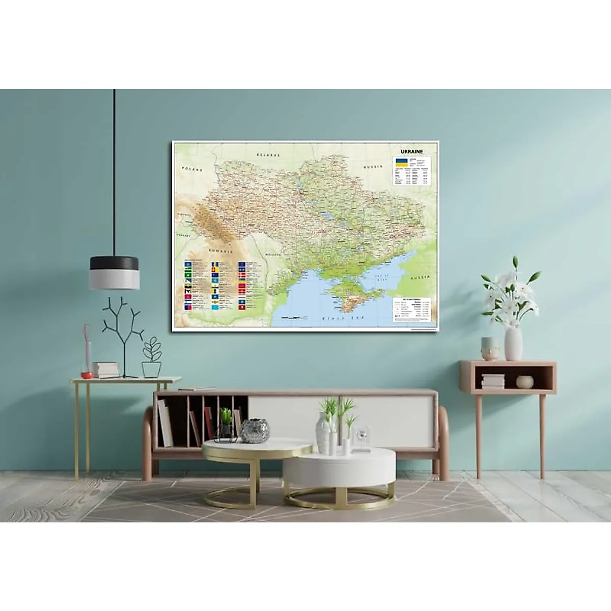 Detailed Ukraine Physical Map - 23.3 x 33.1 Inches - Paper Laminated