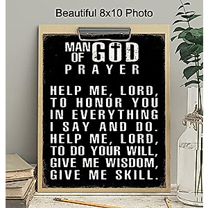 Religious Wall Art & Decor for Men - Christian Catholic Gifts for Men, Husband, Him - Inspirational Spiritual Motivational Poster Picture Print Sign - Man of God Prayer - Office, Man Cave, Church