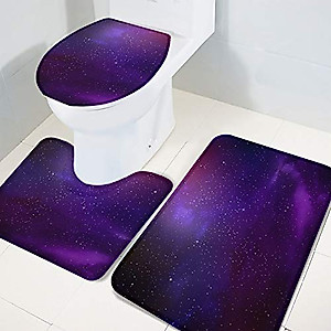 Fantasy Star Bath Rugs Set 3 Piece, Purple Starry Sky Washable Memory Foam Non-Slip Contour Mat Toilet Lid Cover Bath Mat Sets for Bathroom Decor, 18"x30"+14"x18"+15"x18" Small Size