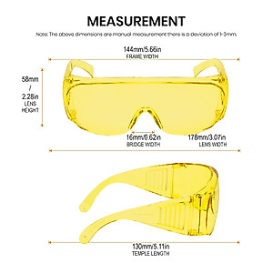Calabria 1003 Fit Over Safety Glasses Fitover Prescription Eyewear Yellow Men Women Large Wraparound Tinted Anti Fog Scratch