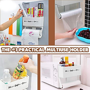 Magnetic Paper Towel Holder for Refrigerator with Storage Shelf, Kitchen Organizer Rack Fit Regular to Huge Paper Towel Roll with 4.4 lbs Capacity, Mounts Securely on Fridge and Metal Surfaces