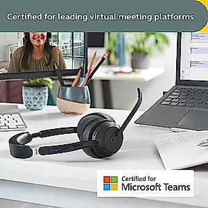 Jabra Evolve2 55 Stereo Wireless Headset - Features AirComfort Technology, Noise-Cancelling Mics & Active Noise Cancellation - MS Teams Certified, Works with Other Platforms - Black