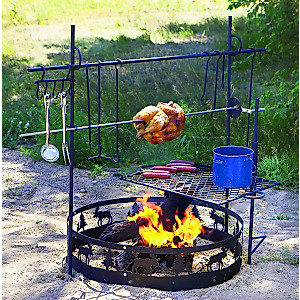 Guide Gear Campfire Cooking Equipment Set; Heavy-Duty Iron Side Posts, Hooks, Lid Lifter, Utensil Holder and Poker