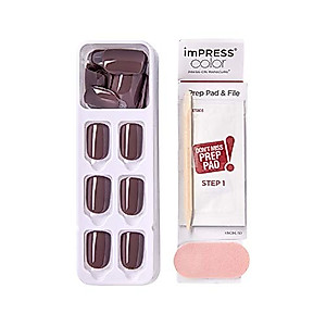KISS imPRESS No Glue Mani Press On Nails, Color, 'Try Gray', Gray, Short Size, Squoval Shape, Includes 30 Nails, Prep Pad, Instructions Sheet, 1 Manicure Stick, 1 Mini File