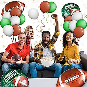 97 Pieces Football Balloons Set 6 Pieces Football Field Foil Balloons 90 Pieces Latex Balloons and Long Balloon Strip for Sport Themed Football Themed Birthday Party Decorations (White, Green, Brown)