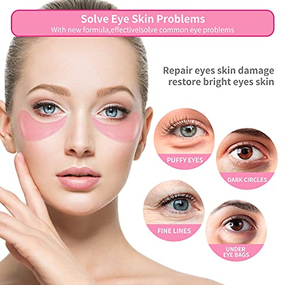 BREYLEE Rose Eye Mask– 60 Pcs - Puffy Eyes and Dark Circles Treatments – Look Younger and Reduce Wrinkles and Fine Lines Undereye, Improve and Firm eye Skin - Pure Natural Material Extraction