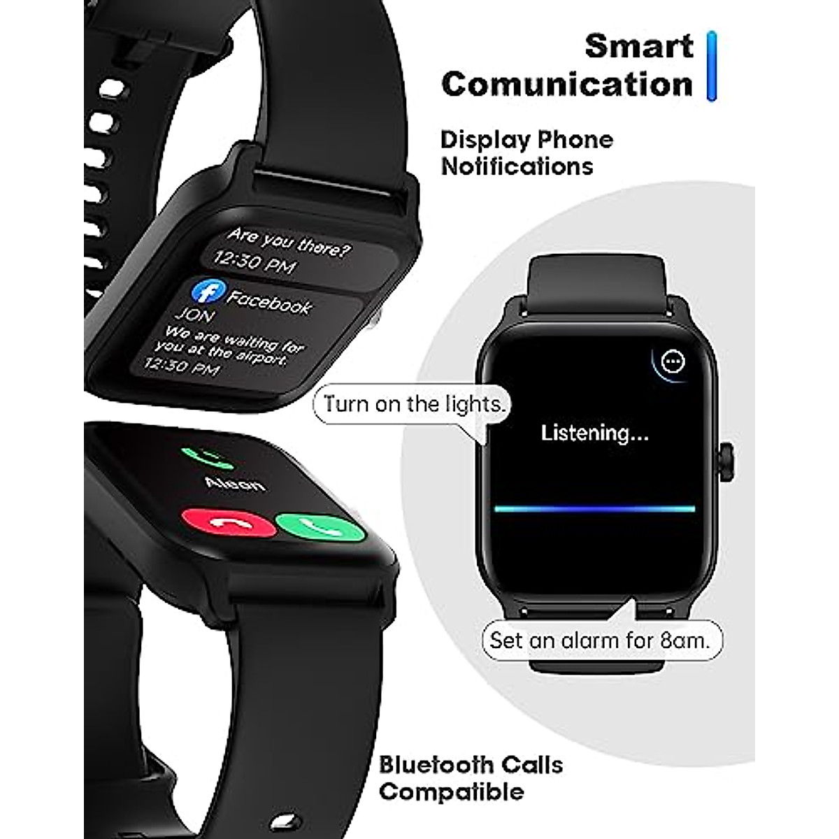 TOOBUR Smart Watch Alexa Built-in, 1.8" Fitness Tracker with Answer/Make Call, IP68 Waterproof, Heart Rate, Blood Oxygen, Sleep Tracker, Fitness Watch with 2 Straps for Men, Compatible iOS Andorid