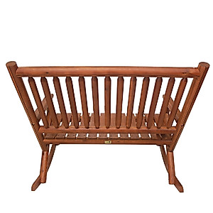 Leigh Country Double Porch Rocking Chair with Curved Seat Slats, Wide Seat, and Stained Finish for Lawn, Garden, and Patio Spaces, Honey
