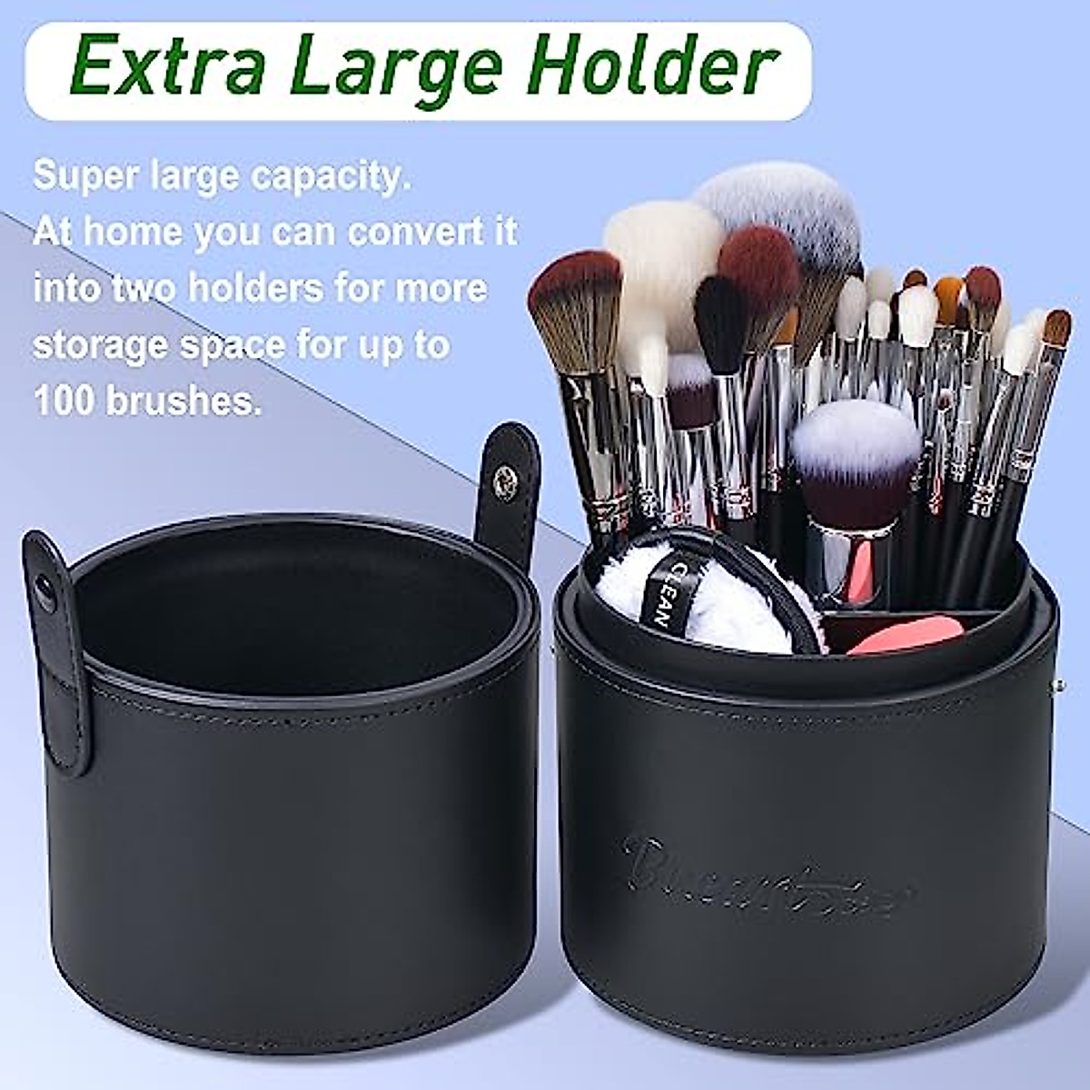 Bueart Design Pro makeup Artist Brushes Set 34Pcs Deluxe Real Goat Hair Horse hair Makeup Brush Set with extra Large Holder Professional labeled makeup brush set with natural Pony Hair