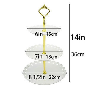 LIONWEI LIONWELI 3-Tier White Gold Plastic Dessert Stand Pastry Stand Cake Stand Cupcake Stand Holder Serving Platter for Party Wedding Home Decor