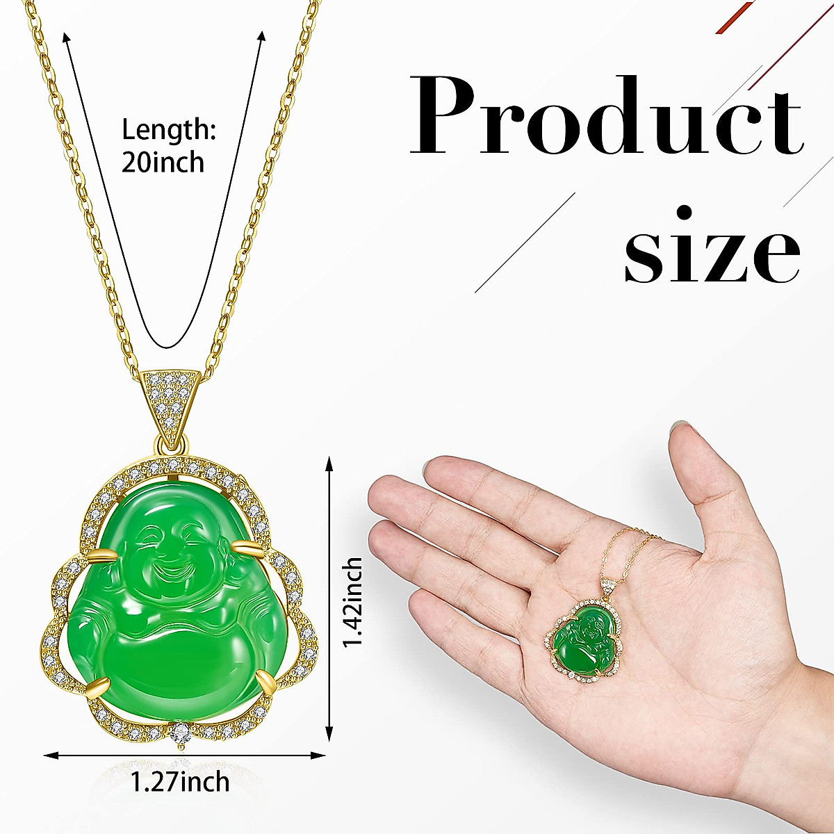 MTLEE Smiling Buddha Necklace, 2 Pieces Jade Pendant for Women & Men, Unisex 18.9inches Chain Necklace, Green & Pink (Crystal Alloy)
