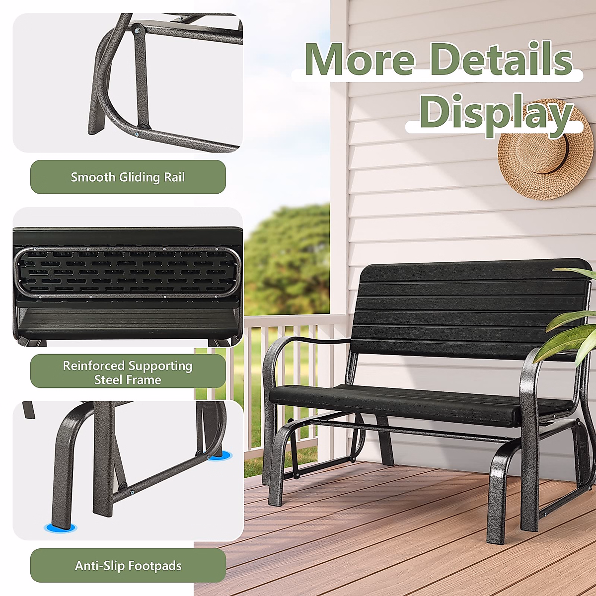 Tangkula Outdoor Glider Bench, Porch Glider Loveseat Swing Bench with w/Steel Frame, 2-Seat Rocking Chair for Porch, Garden, Backyard, Lawn (Dark Green)