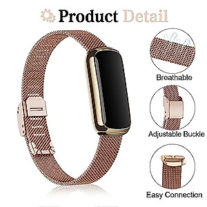 Farluya 2 Pack Compatible with Fitbit Luxe Bands,Slim Metal Band Stainless Steel Adjustable Straps Replacement Bands for Fitbit Luxe Smart Watch for Women Men,Rose Gold