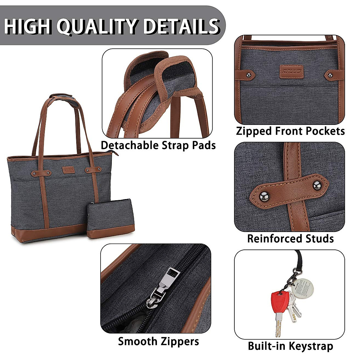 RAVUO Laptop Tote Bag, Water Resistant Lightweight Women's 15.6 Inch Laptop Work & Teacher Shoulder Bag with Padded Compartment