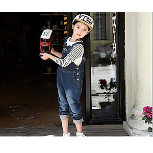 KIDSCOOL SPACE Snap Leg/Crotch Mettal Buttons Reipped Denim Overalls,Blue,18-24 Months