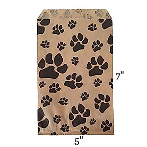 N'ice Packaging 100 Bags Flat Plain Paper or Patterned Bags for candy, cookies, merchandise, pens, Party favors, Gift bags (5" x 7", Paw Print)