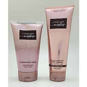 Bath & Body Works - A Thousand Wishes - 2 pc Bundle - Ultimate Hydration Body Cream - 8 oz and Glowing Body Scrub - 8 oz