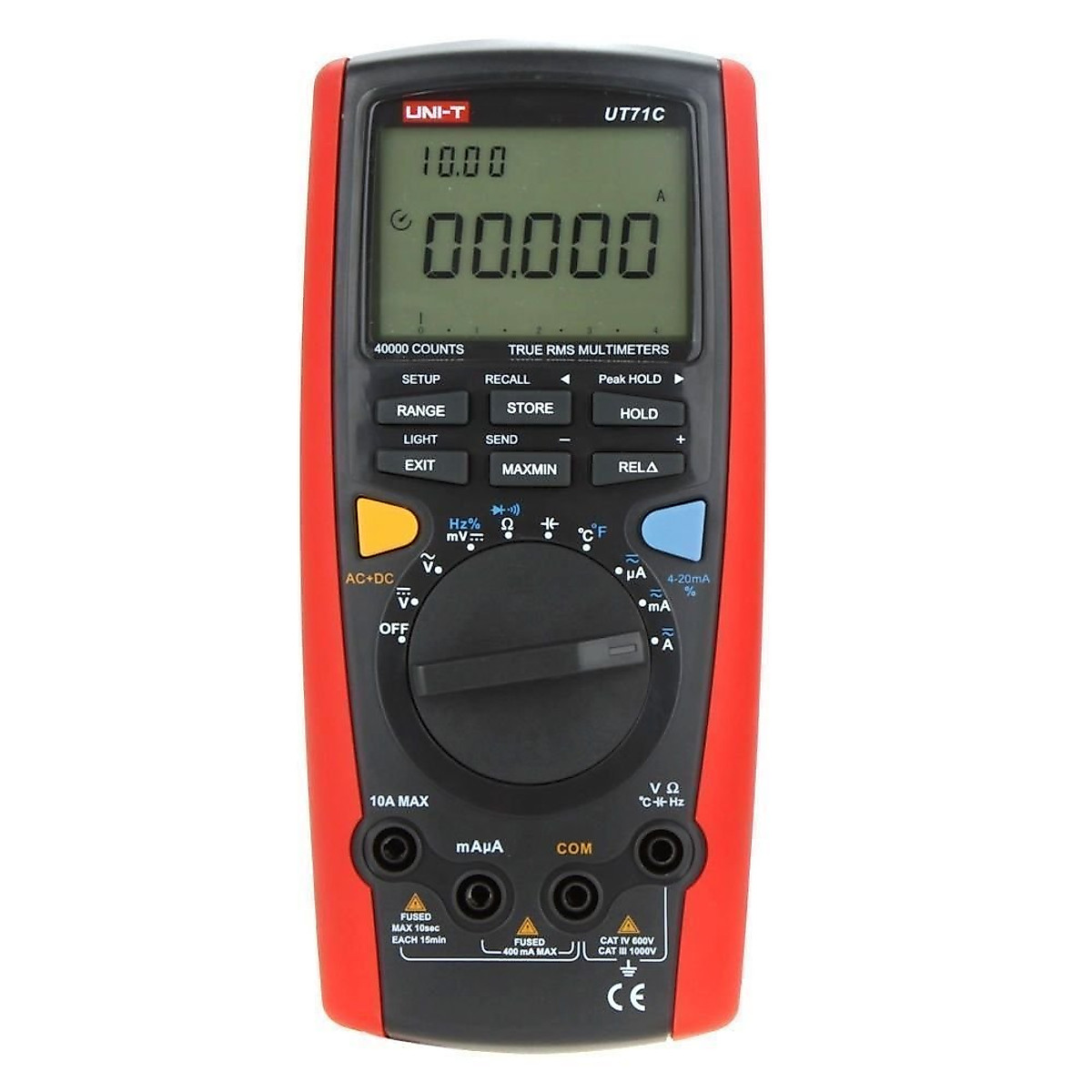 UNI-T Portable Digital Intelligent Multimeters UT71C AC+DC 4-20mA DC Voltage (V) AC Voltage (V) DC Current (A) AC Current (A) Resistance (Ω) Capacitance (F) Frequency (Hz) Temperature (°C)