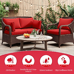 Snubbull 8p Outdoor Cushion Slipcovers Outdoor Patio Cushions Covers Replacement Waterproof with Zipper for 3-Seat Outdoor Rattan Sofa Patio Furniture Cushion Covers, Covers Only