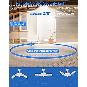 CLY 42W LED Security Lights Motion Sensor Light, 3600LM 5000K, IP66 Waterproof Outdoor Flood Lights, Adjustable Brightness 3 Head Floodlight Remote Control 4 Modes for Garage Yard Eave -White
