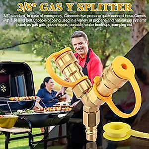 Pilarmuture 3/8” Y-Splitter Separator Natural Gas Y Splitter, Low Pressure Propane NAT Gas Quick Connect for Natural Gas Grill, Patio Heater, RV, Patio Fire Pit