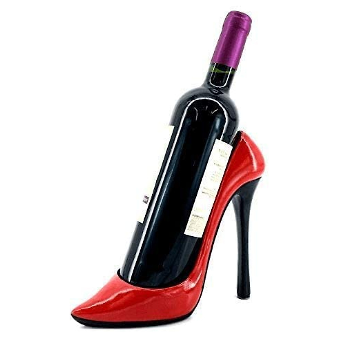 Bellaa 21381 Wine Bottle Holder Shoe Red Black High Heel Shaped Stiletto 8 Inch Tall
