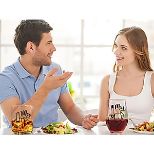 comfit Engagement Gifts for Couple - Funny Bridal Showeer Gifts,Wedding Gifts for New Couple,Finger Wine&Whiskey Glass,Glass Wine Gifts for Mr Mrs,Newlywed,His and Hers18.5,13.8OZ