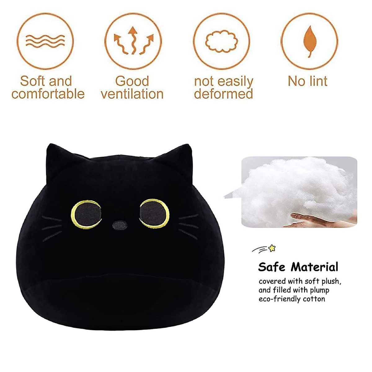 Taifctft Black Cat Plush Toy Pillow,21.7in Soft Plush Doll Cat Plushie Cat Pillow, Cute Stuffed Animal Soft Plush Pillow Baby Plush Toys Cat Shape Novelty Design Sofa Pillow Decoration Doll