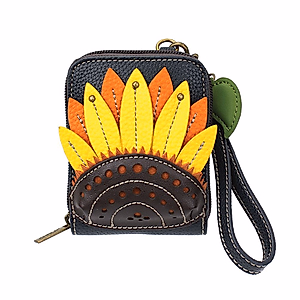 Chala Group Chala Handbags Cute-C Sunflower Credit Card Holder Wallet Wristlet, Navy, 3.5 W x 5 H x 1inch D