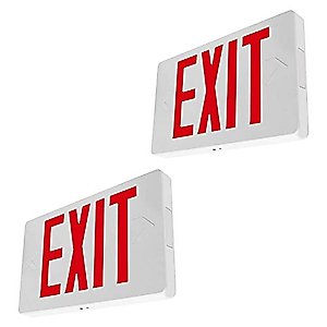 LFI Lights | Thin Red Exit Sign | All LED | White Thermoplastic Housing | Hardwired with Battery Backup | Optional Double Face and Knock Out Arrows Included | UL Listed | (2 Pack) | LEDT-R