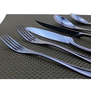 Uniturcky Flatware Set 18/10 Stainless Steel Mirror Polished Blue Cutlery - Silverware Utensil Set of Serrated Steak Knife Dinner Fork Knife Spoon Salad Fork Dessert Spoon,24 Piece Service for 4