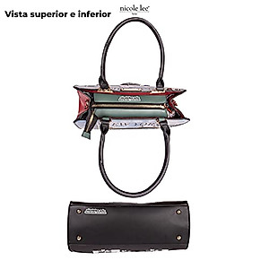 Nicole Lee Success in New York Structured Medium Satchel, Embellished Vegan Leather City Work Bag, 3 Compartments