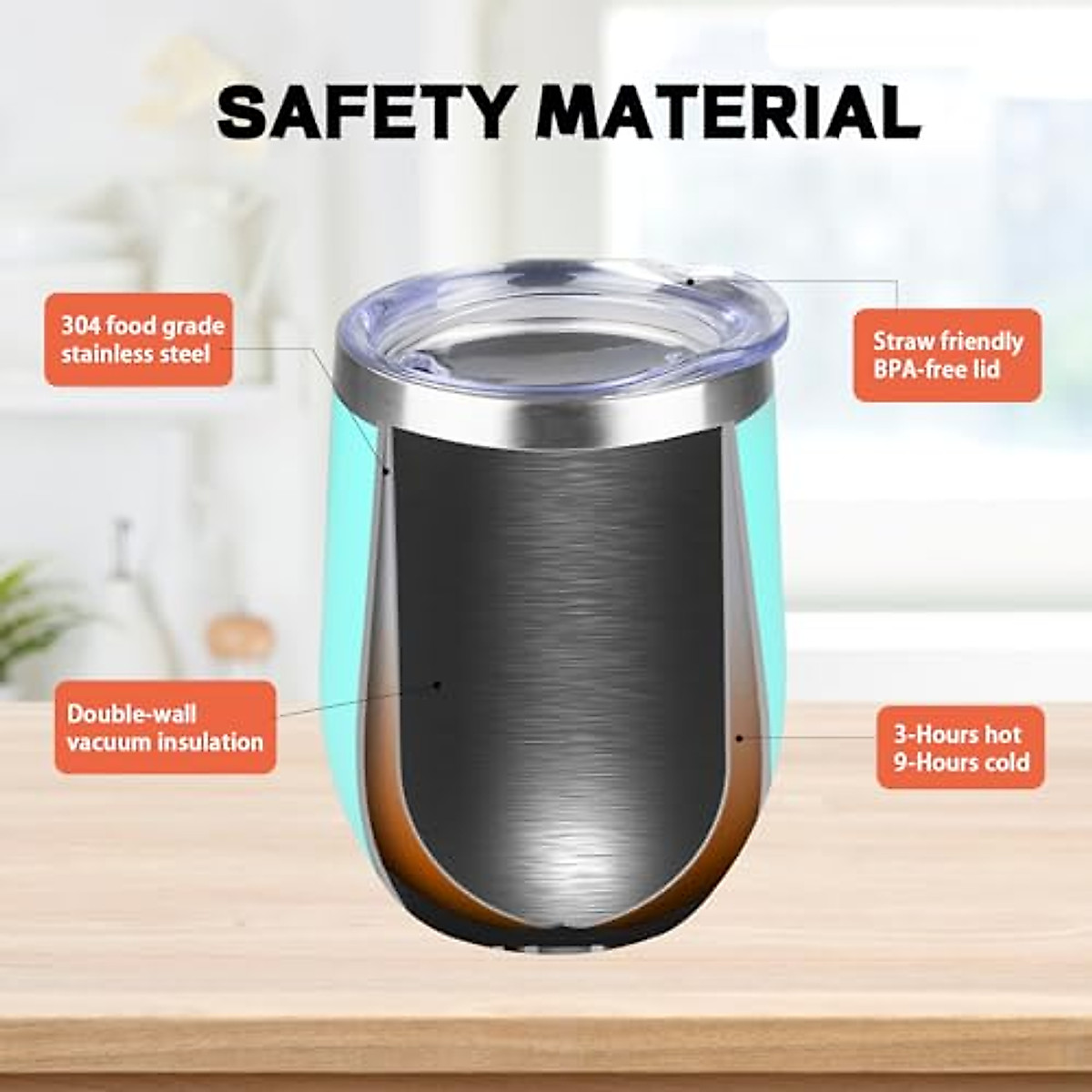 StarSpeed 12oz Wine Tumbler with lid, Stainless Steel Travel Mugs Stemless Double Wall Insulated Coffee Cup, Insulated Wine Glasses Travel Tumbler for Cold & Hot Drinks(Light Green, 1)