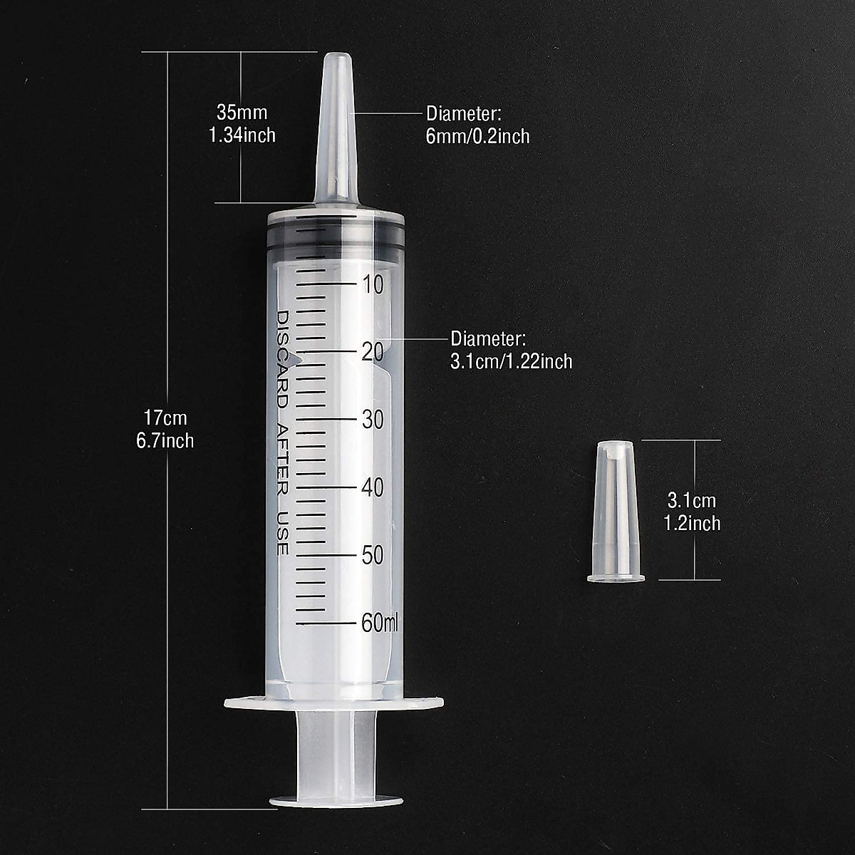 5Pack 60ml Syringe Measuring Plastic Syringe with Catheter Tip for Scientific Labs, Liquid Measuring & Dispensing, Pets Feeding, Plant Watering