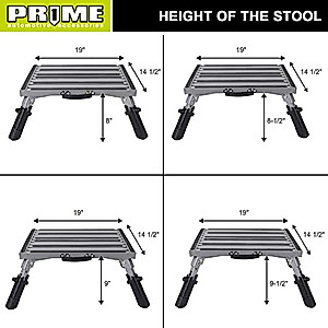 Prime 1 Safety RV Steps Extra Large Platform 19in x 14.5in Extra Size RV Folding Step Stool and Ladder, 600lbs, Height Adjustable, Aluminium with Reflective Stripe, Anti-Slip Surface and Extra Grip
