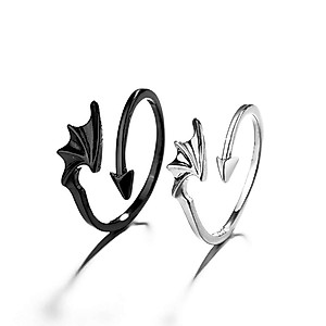 Angel VS Devil Wings Couple Ring Creative Simple Living Mouth Jewelry Gifts for Girlfriends