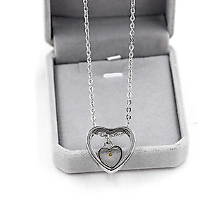 Uloveido Stainless Steel Double Hearts Necklace, Real Mustard Seed Heart Pendant Necklace for Women Ladies Y854 (Heart)