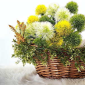SNAIL GARDEN 15Pcs Artificial Dandelion, Artificial Flowers Plants Bouquet with 1 Vase Kraft Paper Bag-Plastic Shrubs Brushes Plant Fake Grass for Indoor Outdoor(White,Yellow,Green)
