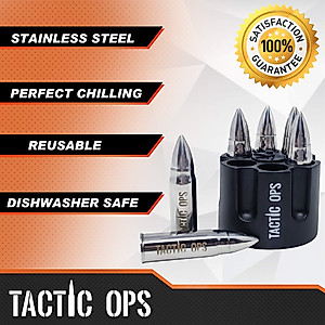 Bullet Shaped Bourbon Stones - Made of Stainless Steel - SUPER COLD! XL 2.5" - 6-Pack Whiskey Rocks - Metal Ice Stone Cubes Chillers Scotch - Valentine's Day gift for him