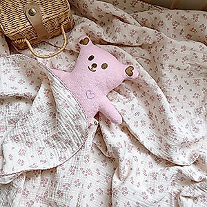 47x51 4 Layer Super Soft 100% Cotton Muslin Bedding Swaddle Nursery Blanket for Baby Girls Infant Newborn Summer Vintage Light Pink Flowers Floral Print Cute Natural White Color Cute Lovely Adorable