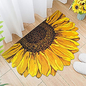 UKELER Indoor Doormat Yellow Sunflower Front Door Mat 35''x23'' Non Slip Rubber Backing Floral Rugs Welcome Decorative Door Mat for Inside Outside Entry
