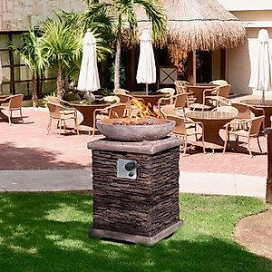 AQUILLA Propane Gas Fire Pit, Stone Imitation Surface, Outdoor 40000 BTU Heater w Free Lava Rocks and Rain Cover, Can Fits 20 Gal Propane Tank (exclud) Inside for Garden, Poolside, Backyard