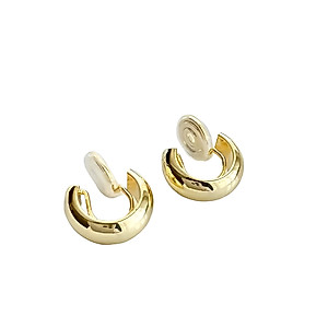 Gold Hoop Clip On Earrings - Small Comfortable Adjustable No Piercing Earrings, Simple Trendy Non Pierced Fake Clip Earrings for Women Girls Teens Unisex (Gold)