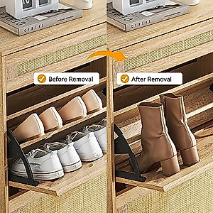 GAOMON Natural Rattan 2 Flip Door with 1 Drawer Shoe Rack Storage Cabinet, Shoe Cabinet Organizer Freestanding with 3-Tier Adjustable Shelves for Entryway, Entrance Hallway (2 Flip Doors, Oak Color)