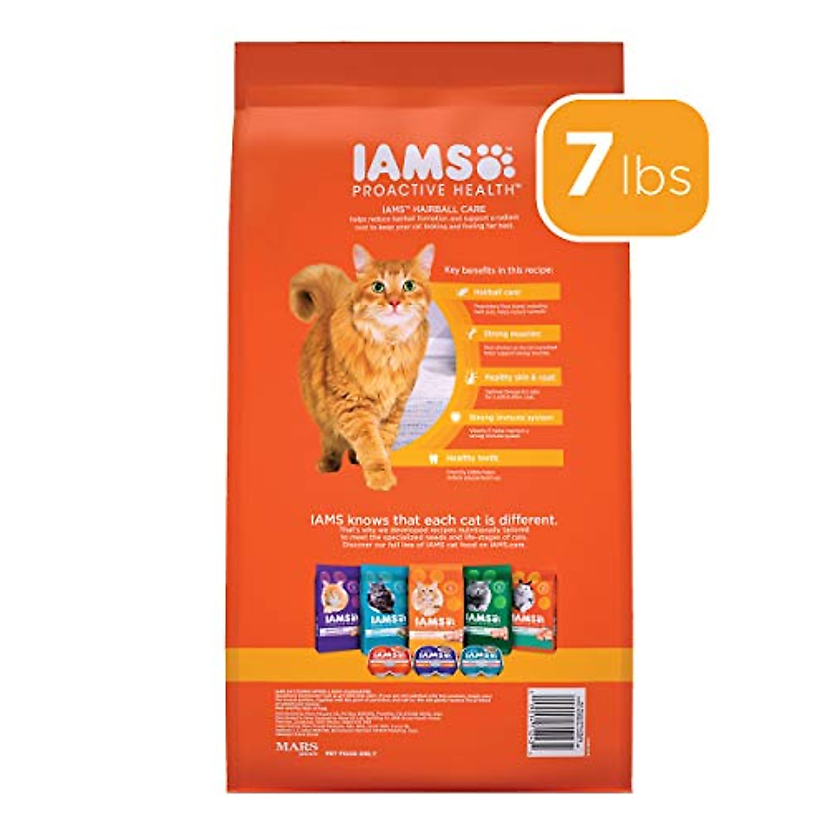 IAMS PROACTIVE HEALTH Adult Hairball Care Dry Cat Food with Chicken and Salmon Cat Kibble, 7 lb. Bag