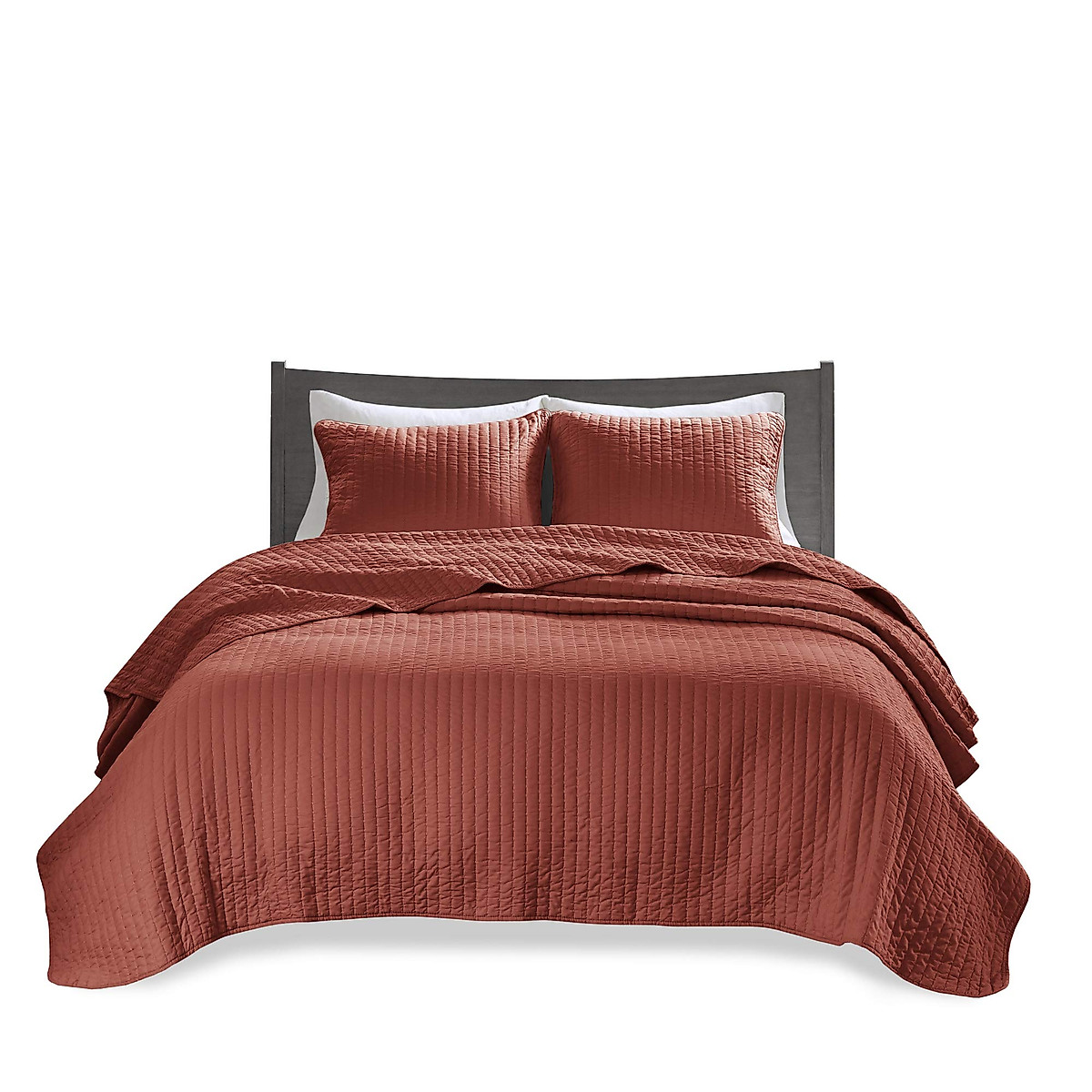 Madison Park Keaton Quilt Set-Casual Channel Stitching Design All Season, Lightweight Coverlet Bedspread Bedding, Shams, Full/Queen(90"x90"), Stripe Spice 3 Piece