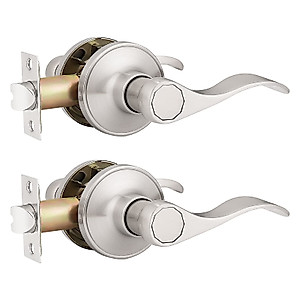 Probrico (2 Pack Passage Door Lever [Non-Locking Lever Set], Non-Locking Door Handle Set for Hallway or Closets, Keyless Satin Nickel Finish Wave Door Lock, Reversible Right & Left Side Handed