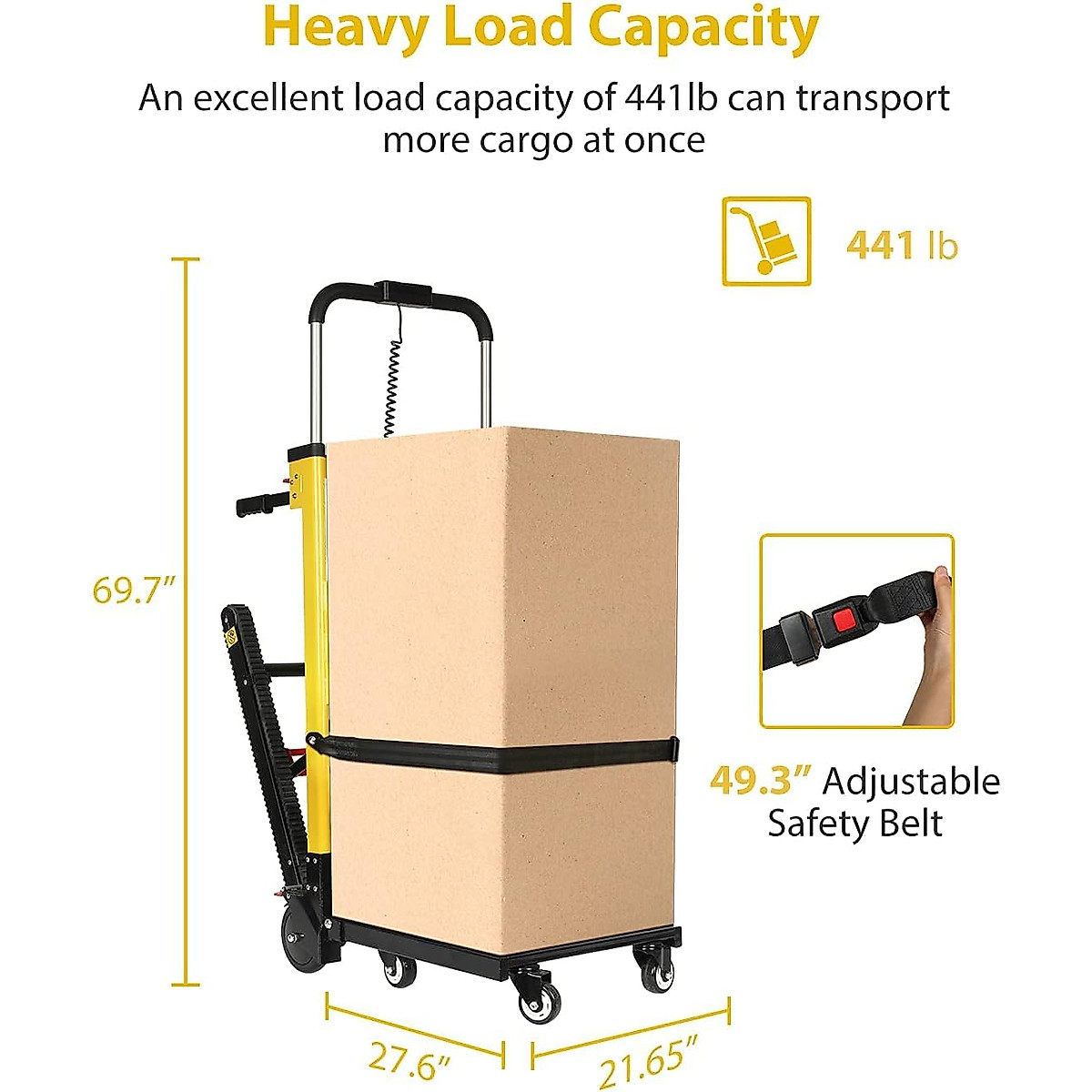 Electric Stair Climbing Hand Trucks Dolly Cart - Load 441 lb - Heavy Duty Folding Stair Climber Cart Hand Trolley - with 6 Wheels - Motor Battery Powered for Furniture Goods Moving
